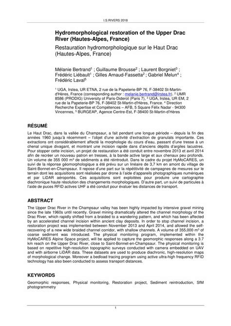 Pdf Hydromorphological Restoration Of The Upper Drac River 0922