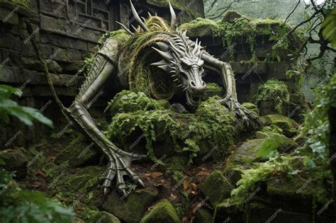 Premium Photo Dragon Coiling Around An Ancient Ruin