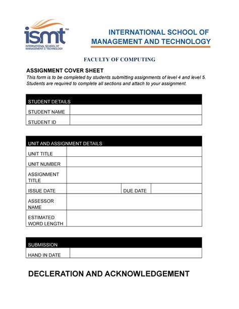 Assignment Cover Sheet International School Of Management And Technology Faculty Of Computing