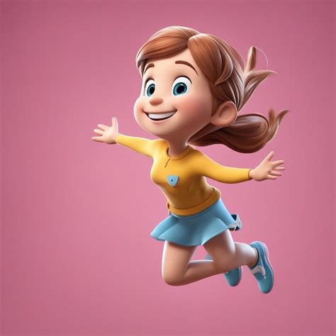 Premium Photo Happy Girl Cartoon With Big Smile Jumping Generated By AI