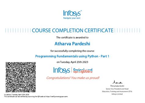 Python Fundamentals Infosys Certificate Pdf