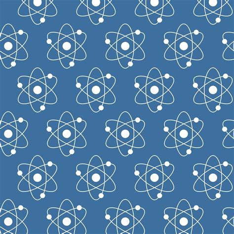 Seamless White Atom Pattern On Dark Blue Background Concept Of Science