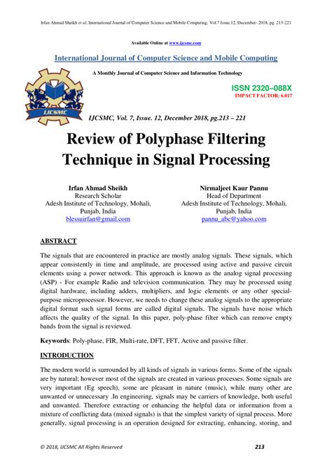 Pdf Review Of Polyphase Filtering Technique In Signal Processing