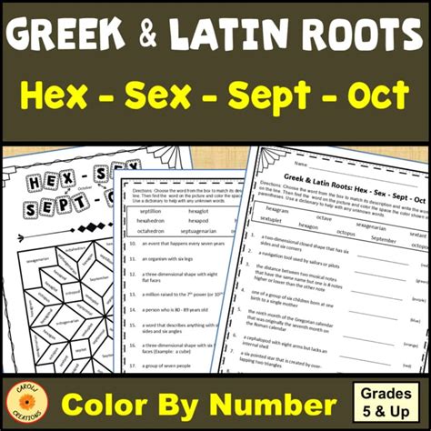 Greek And Latin Roots Color By Code Activity Hex Sex Sept Oct Tpt