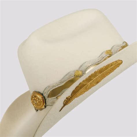 Lizzie Womens White Felt Cattleman Cowgirl Hat With Gold Feathers An