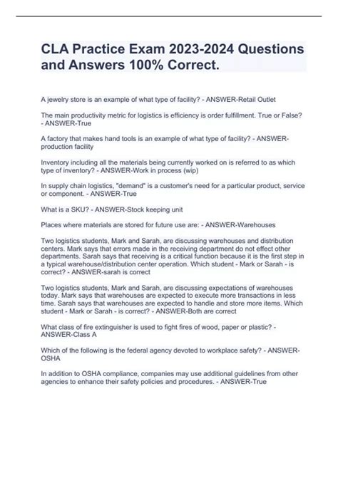 CLA Practice Exam Questions And Answers Correct CLA Stuvia US