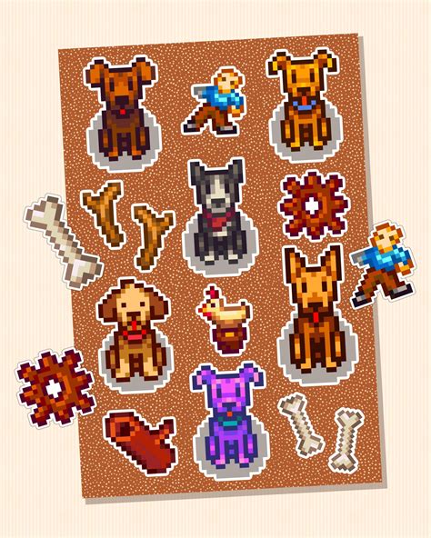 Stardew Valley Dogs Sticker Sheet Sdv Pet Gamer Decor Etsy