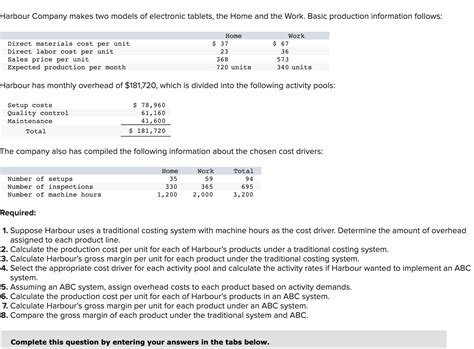 Solved Calculate Harbours Gross Margin Per Unit For Each Chegg Com