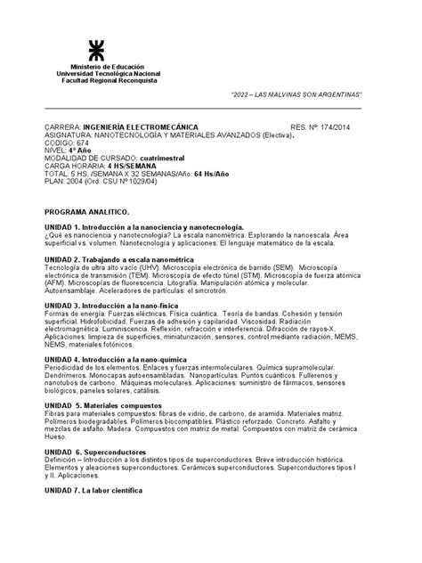 Nanotecnología Y Mat Avanzados Programa Analítico Pdf