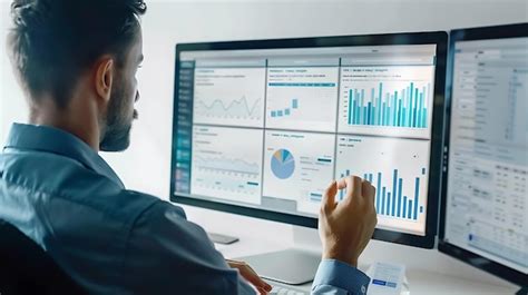 Analyst Using Dashboard For Data Business Analysis Plain Background