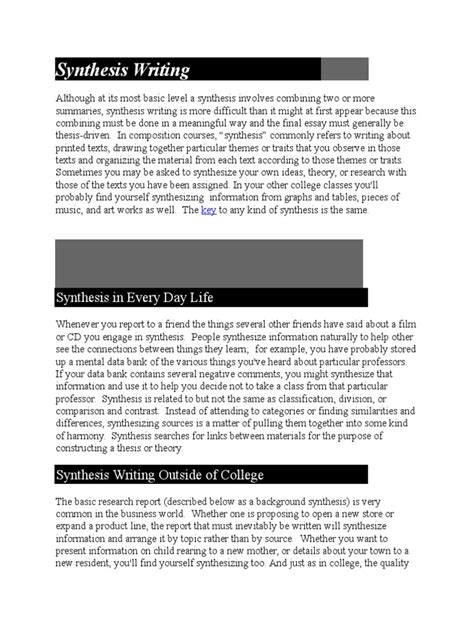 Synthesis Writing Thesis Essays
