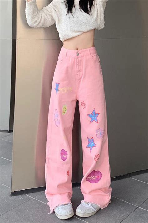 High Waist Cute Cartoon Pattern Long Jeans Pants Nada Outfit Land