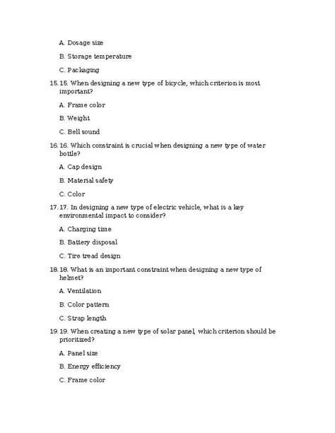 Middle School Science Design Problem Criteria Multiple Choice Worksheet