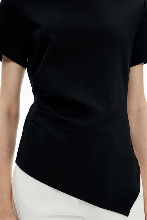 Black Tuck Wide Neck T Shirt Womens Short Sleeve Tops Witchery