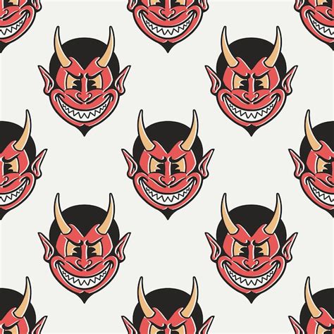 Premium Vector Cute Devil Face Cartoon Seamless Patter