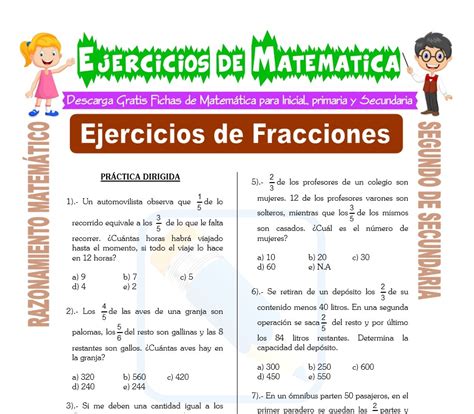 Ejercicios De Fracciones Para Segundo De Secundaria Matemática