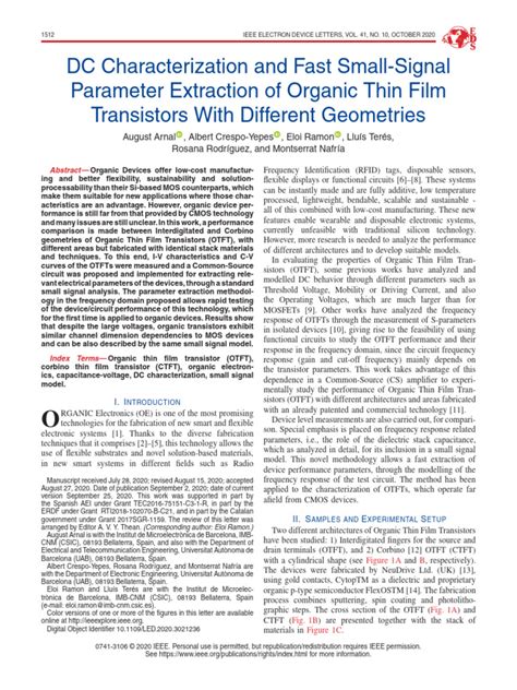 12 Dc Characterization And Fast Small Signal Parameter Extraction Of Organic Thin Film