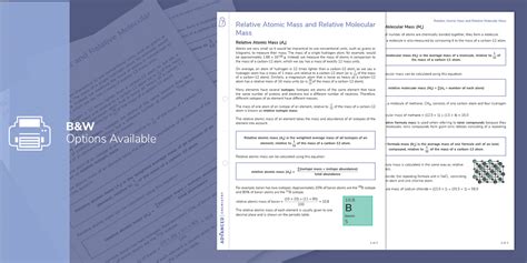 Relative Atomic Mass And Relative Molecular Mass Information Sheet