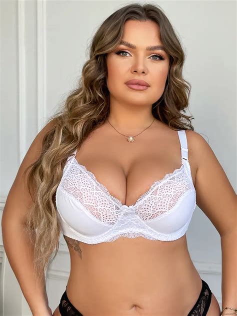Plus Size Sexy Bra Womens Plus Solid Contrast Lace Bow Temu