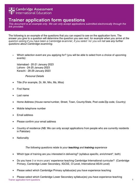 Application Form Questions Pdf
