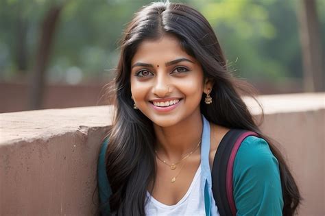 Premium Photo Young Indian College Girl Smiling
