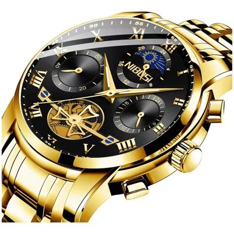 Relógio Luminoso De Quartzo Inoxidável Nibosi 2507 De Luxo Fundo Oro