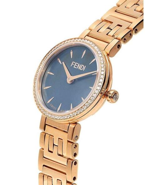 Fendi 19mm Stainless Steel Rose Goldtone Mother Of Pearl And Diamond