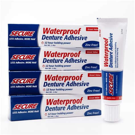 Secure Denture Adhesive Cream Zinc Free 12 Hour Hold Waterproof Fsa