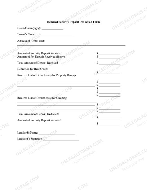 Itemized Security Deduction Form Us Legal Forms