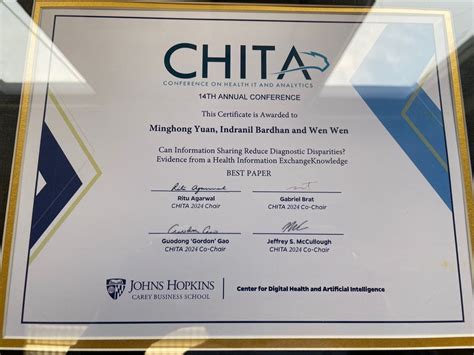 Excited To Win The Best Paper Award At The 2024 Conference On Health It And Analytics At Johns