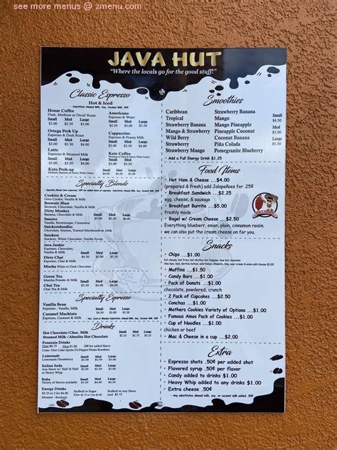 Menu At Java Hut Lake Elsinore