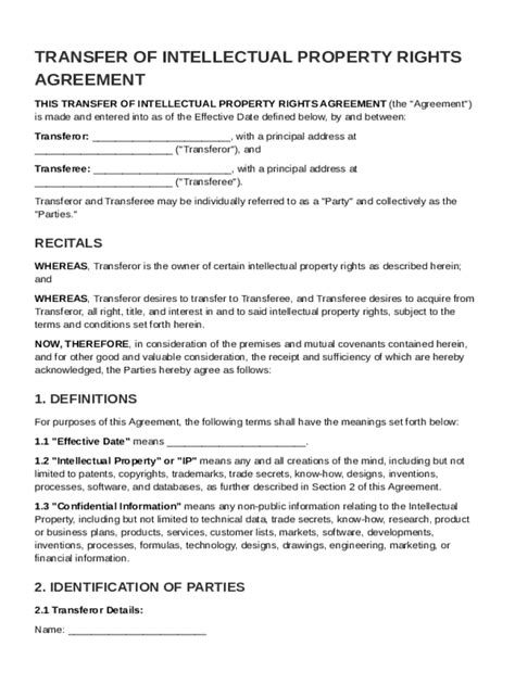 Transfer Of Ip Rights Agreement Template Form Fill Out And Sign