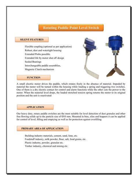 Rotating Paddle Type Level Switch With Single Blade Pdf