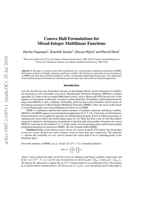 Pdf Convex Hull Formulations For Mixed Integer Multilinear Functions