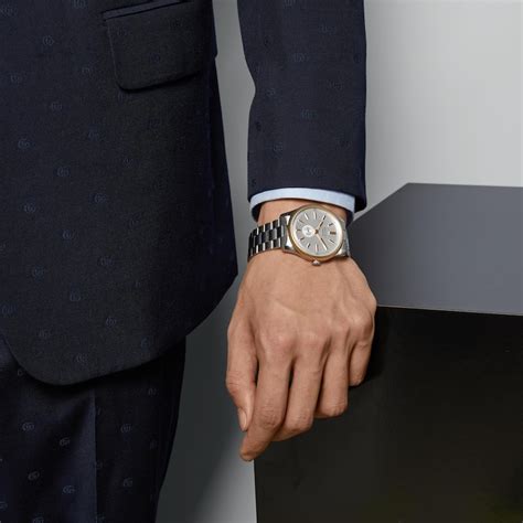 Gucci G Timeless Collection Gold Tone And Stainless Steel Bracelet Watch