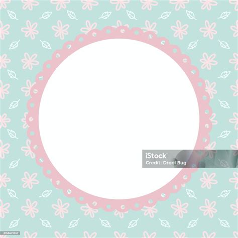 Cute Kawaii Hand Drawn Floral Blossom With Leaves Pattern Notepad Frame Background Stock