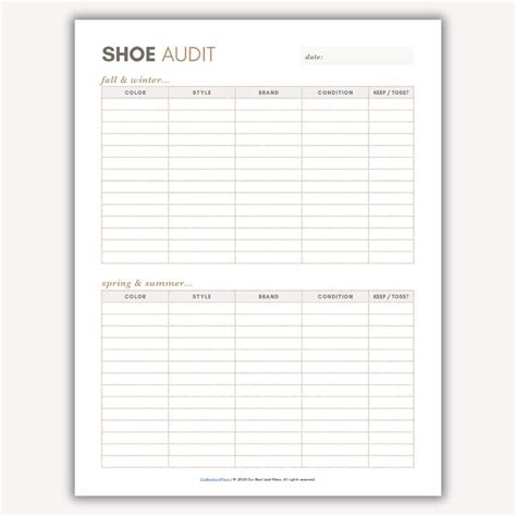 Shoe Audit Printable Pdf Shoe Inventory Planner Printable Digital