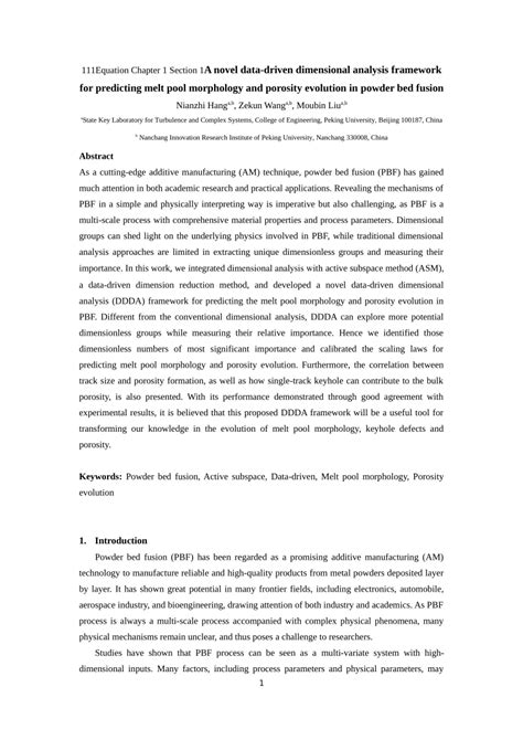 Pdf A Novel Data Driven Dimensional Analysis Framework For Predicting
