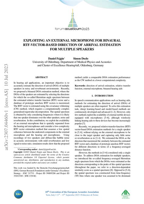 Pdf Exploiting An External Microphone For Binaural Rtf Vector Based