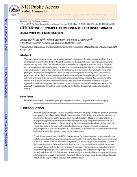 Pdf Extracting Principle Components For Discriminant Analysis Of Fmri