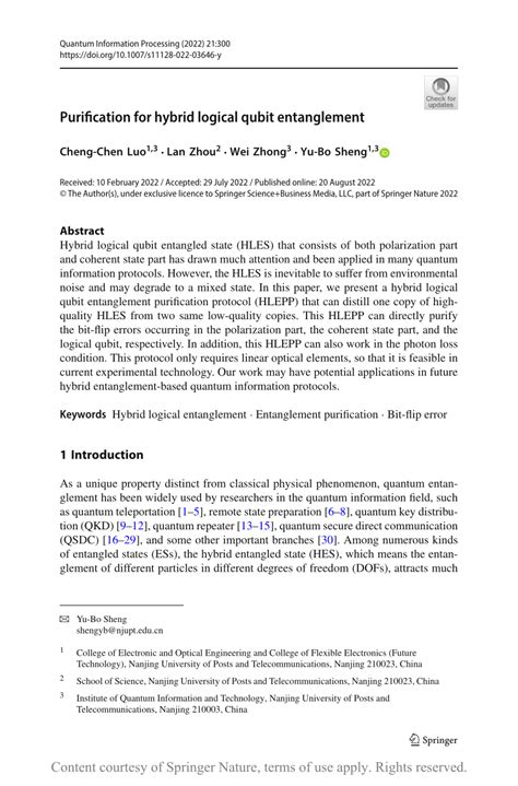Purification For Hybrid Logical Qubit Entanglement Request Pdf