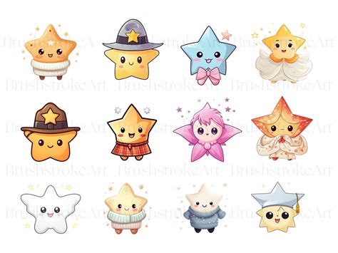 Kawaii Stars Clipart Chibi Star Colorful Rainbow Stars Clipartset