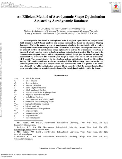Pdf An Efficient Method Of Aerodynamic Shape Optimization Assisted By Aerodynamic Database