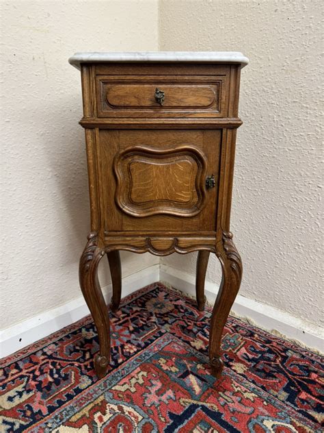 Outstanding Quality Antique French Carved Oak Marble Top Cabinet Circa