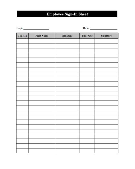Employee Sign In Sheet Template