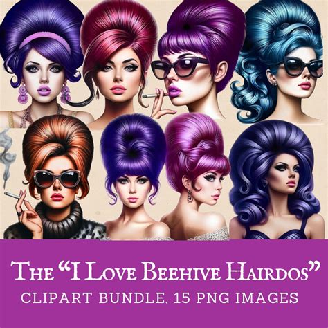 Beehive Hairdo Retro Hair Clipart Bundle Digital Download 1960s Beehive