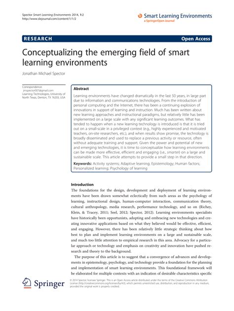 Pdf Conceptualizing The Emerging Field Of Smart Learning Environments