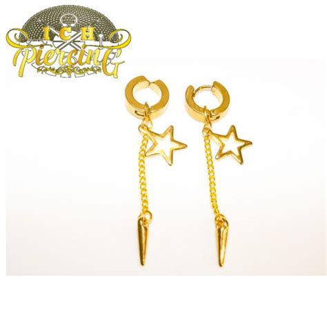 Jual Anting Gantung Viral Pria Korea Stainless Steel Model Bintang Rantai Jarum Gold Anting