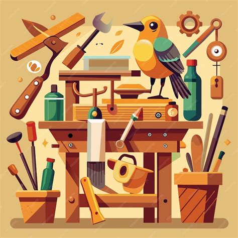 Premium Vector A Picture Of A Bird And A Table With Tools And Tools