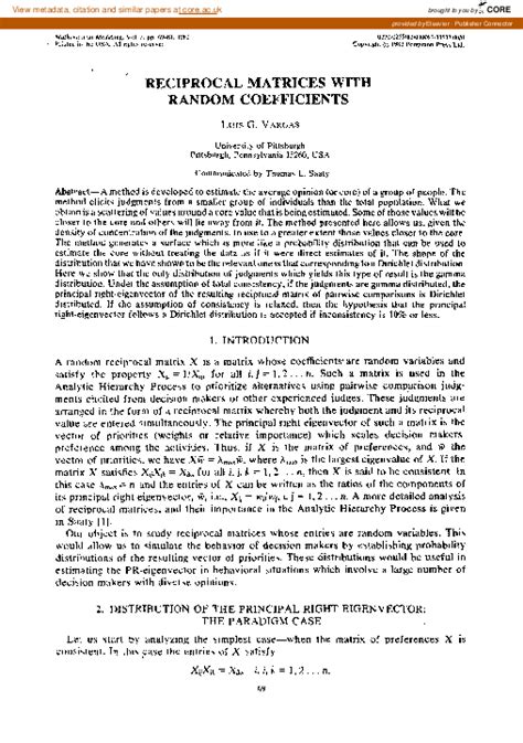 Pdf Reciprocal Matrices With Random Coefficients Luis Naranjo